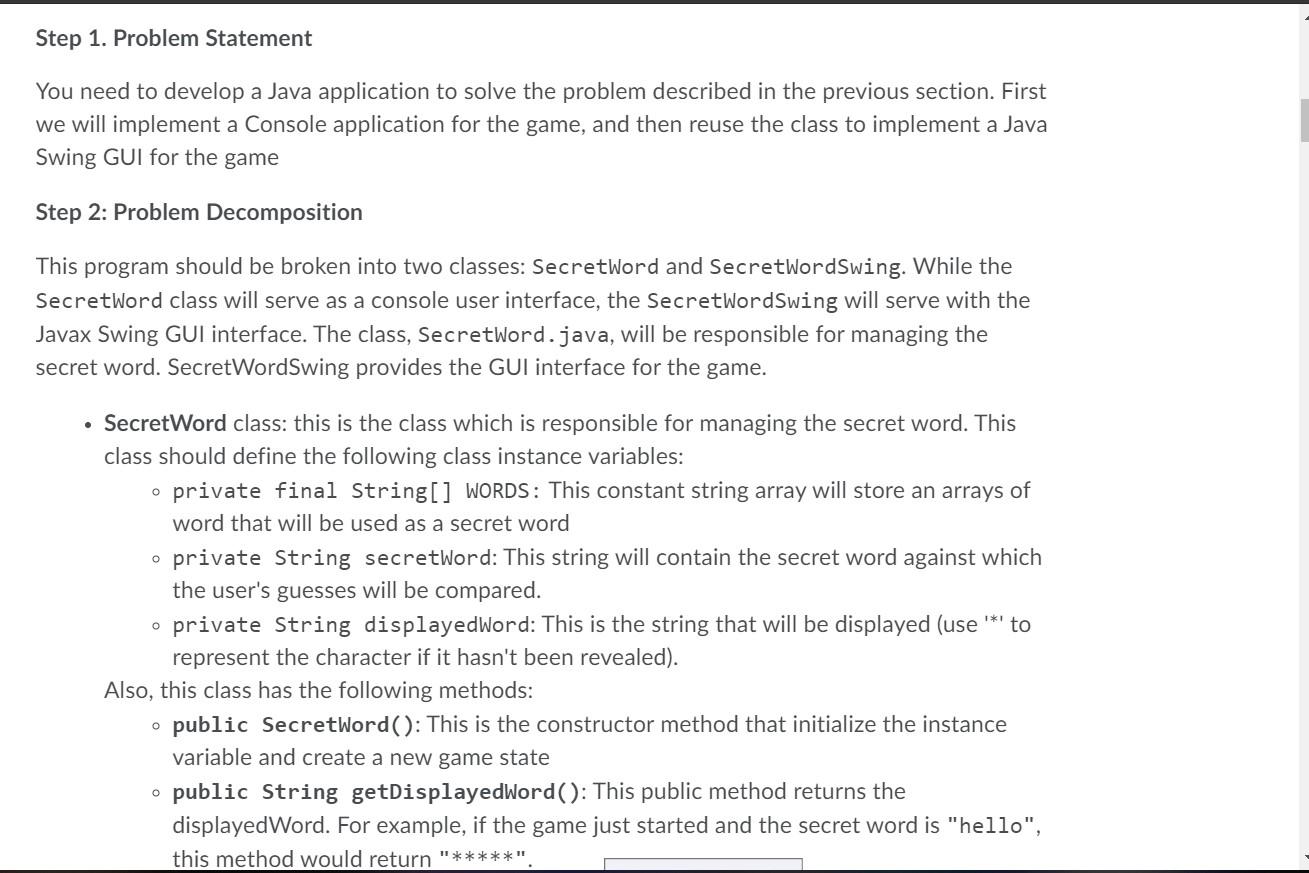 Step 1. Problem Statement You need to develop a Java | Chegg.com