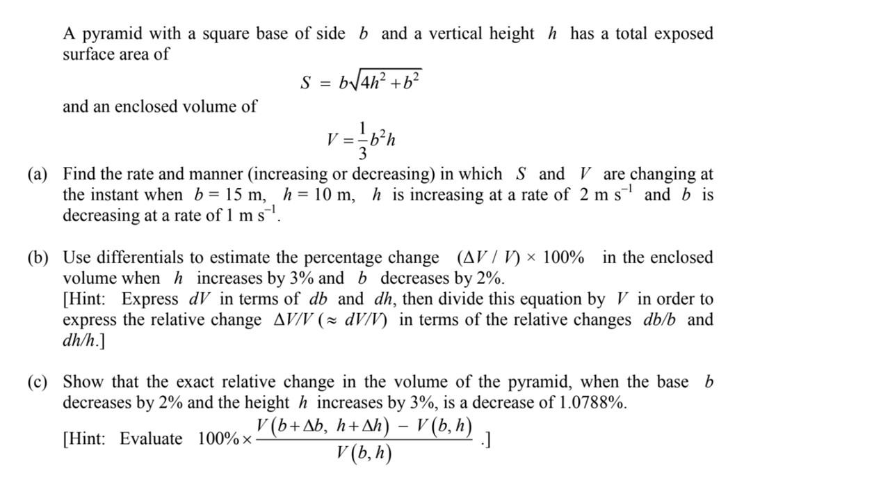 Solved A pyramid with a square base of side b and a vertical | Chegg.com