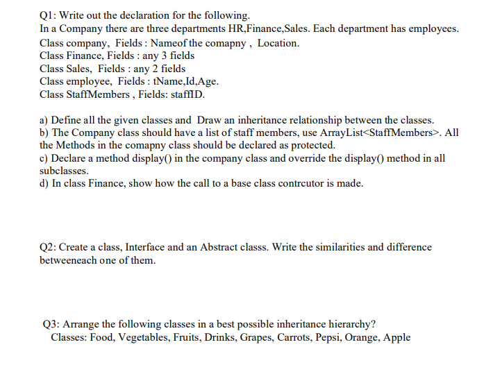 Solved Q1: Write out the declaration for the following. In a | Chegg.com