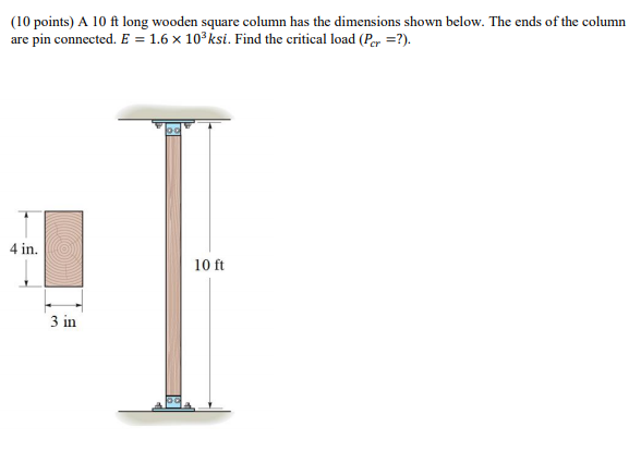 Solved (10 points) A 10 ft long wooden square column has the | Chegg.com