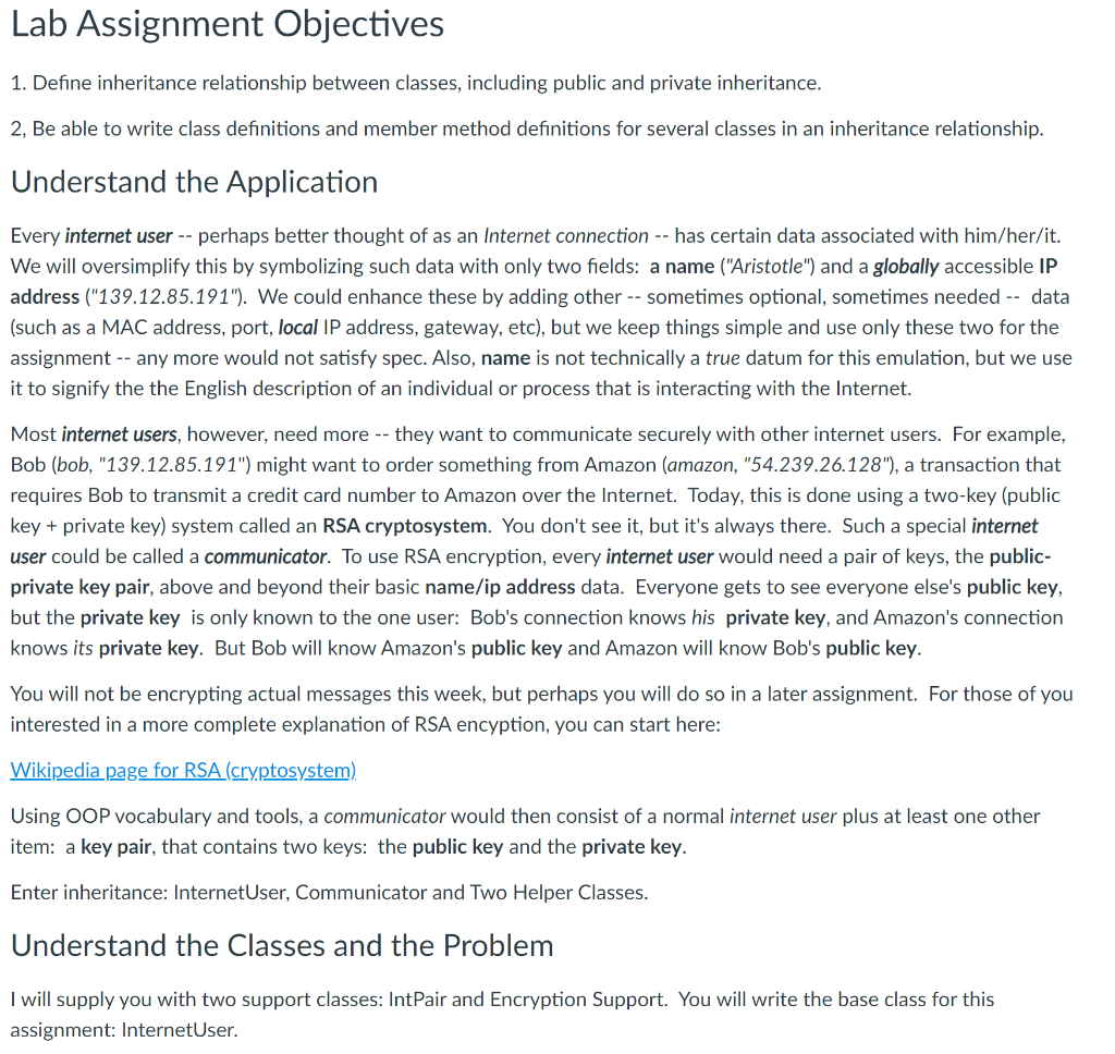 Lab Assignment Objectives 1. Define inheritance | Chegg.com