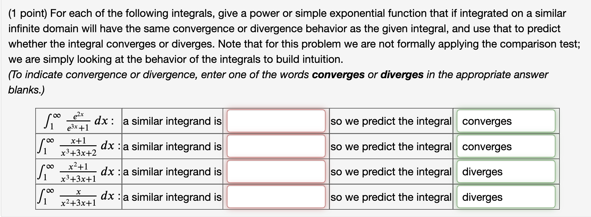 Solved (1 point) For each of the following integrals, give a | Chegg.com
