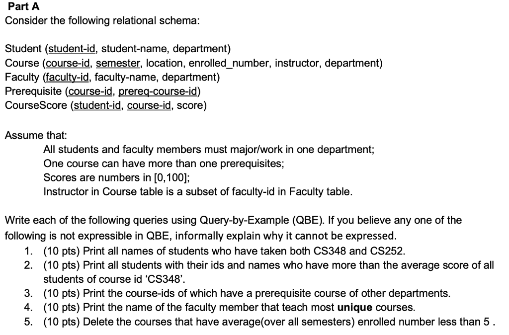Part A Consider the following relational schema: | Chegg.com