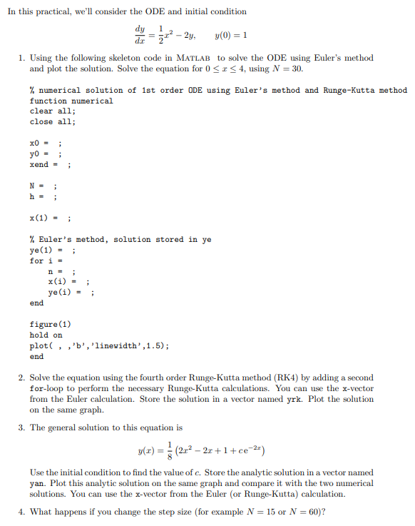 Solved In this practical, we'll consider the ODE and initial | Chegg.com