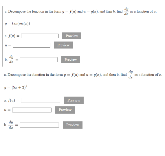 Solved a. Decompose the function in the form y = f(u) and u | Chegg.com