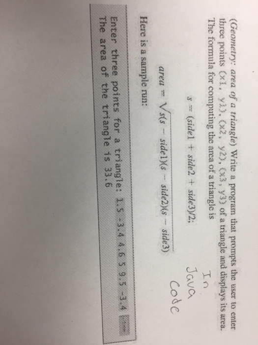 Solved (Geometry: area of a triangle) Write a program that | Chegg.com