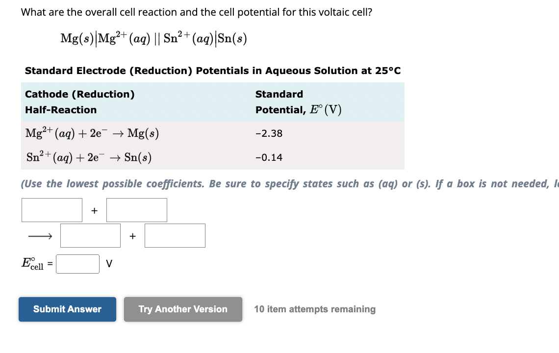 Solved What are the overall cell reaction and the cell | Chegg.com