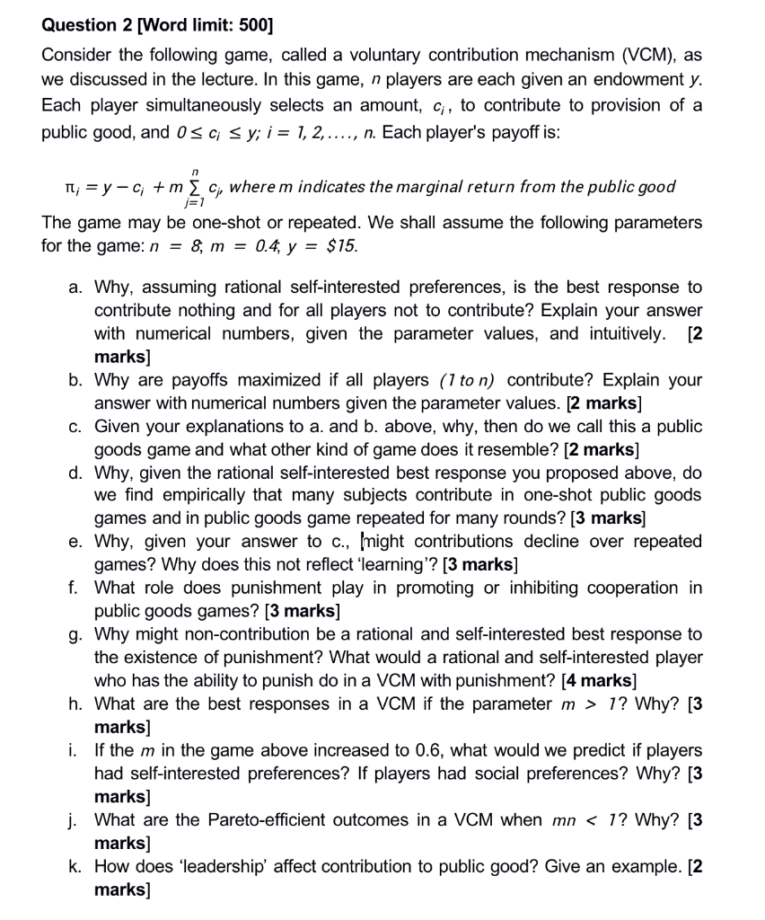 Question 2 [Word limit: 500] Consider the following | Chegg.com