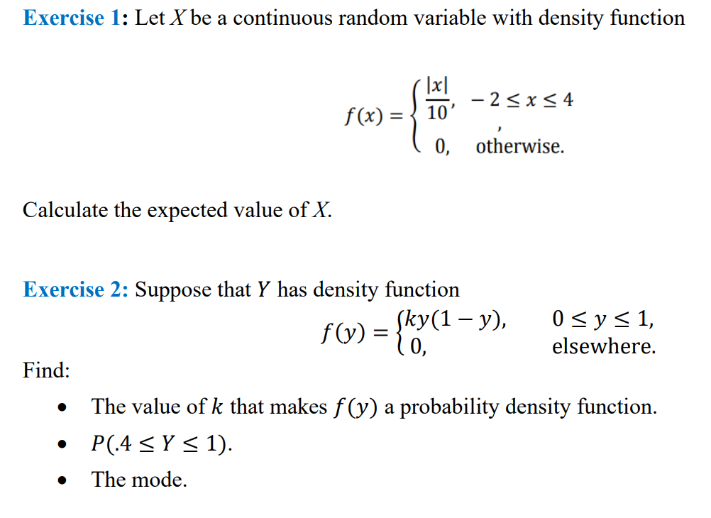 Solved Exercise 1: Let X be a continuous random variable | Chegg.com