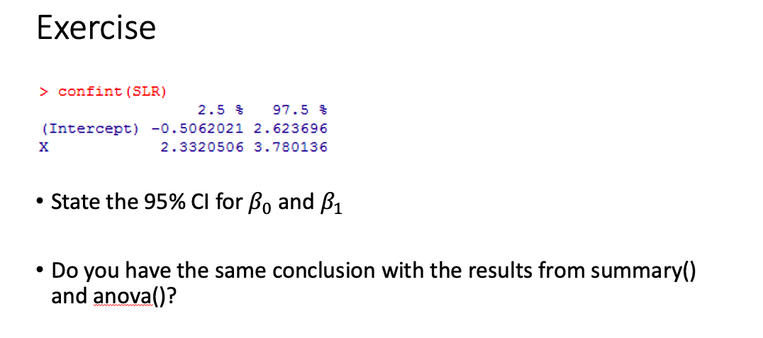 Exercise - State the 95%Cl for β0 and β1 - Do you | Chegg.com