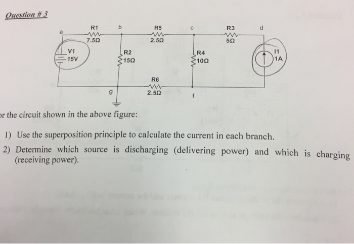 Solved R1 R5 R3 7.5Ω 2.5Ω 5Ω V1 15V R2 15Ω R4 10Ω 1A R6 2.5Ω | Chegg.com