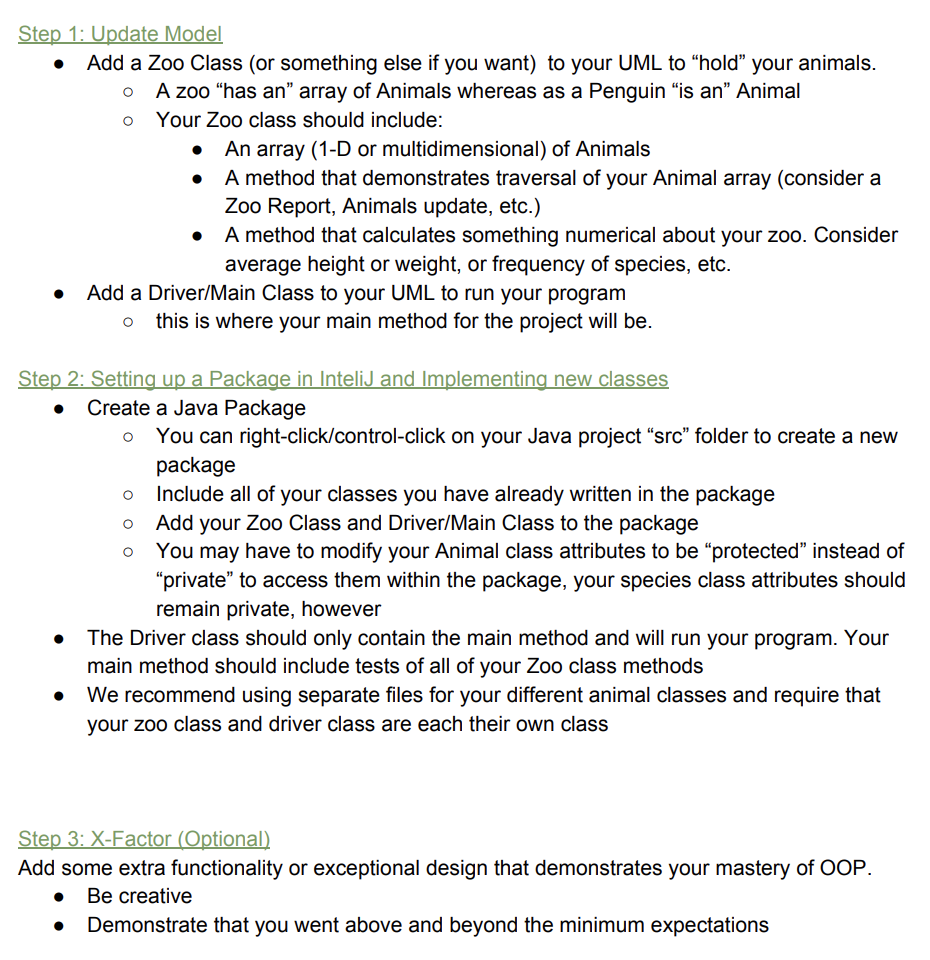 Solved Step 1: Update Model • Add a Zoo Class (or something | Chegg.com