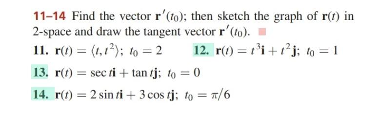 Solved 11-14 Find the vector r'(to); then sketch the graph | Chegg.com