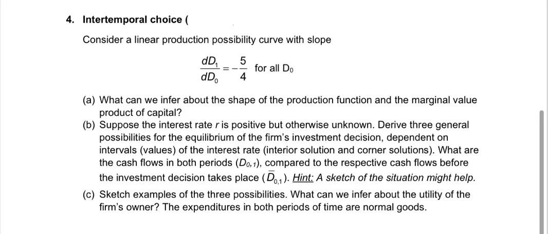 Solved 4. Intertemporal choice ( Consider a linear | Chegg.com