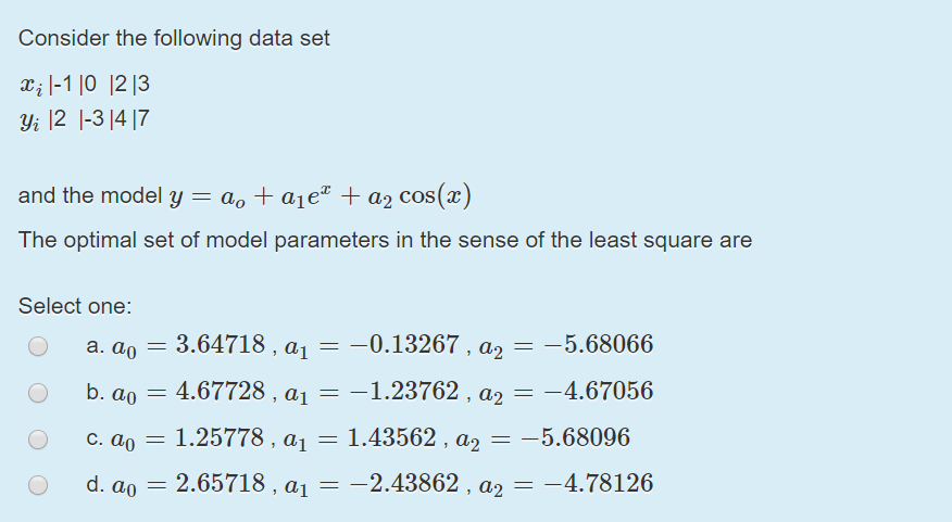 Solved Consider the following data set X; |-1|0 1213 Yi 2 | Chegg.com