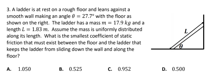 Solved 3. A ladder is at rest on a rough floor and leans | Chegg.com