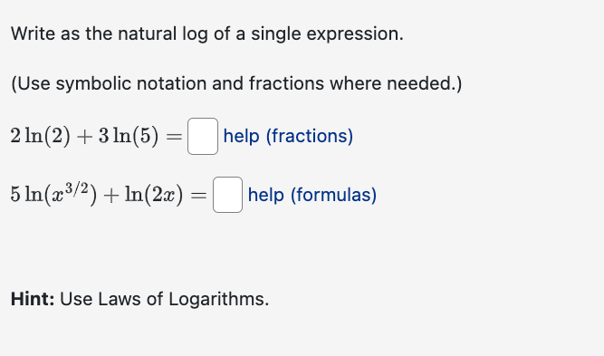 Solved Write as the natural log of a single expression. (Use | Chegg.com