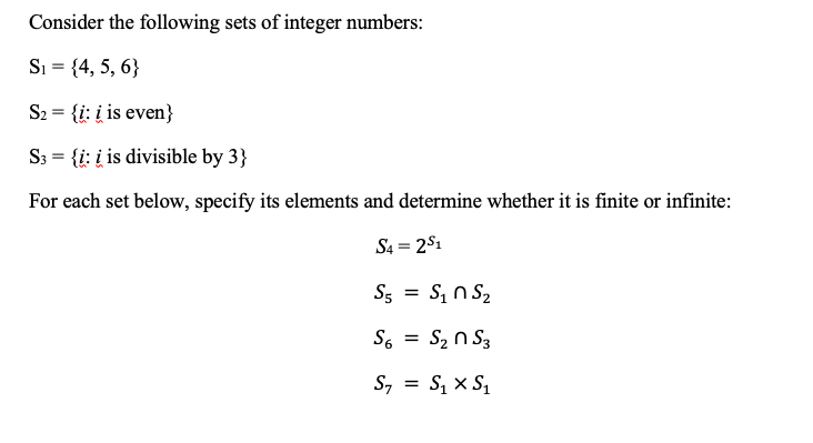 Solved Consider the following sets of integer numbers: Si = | Chegg.com