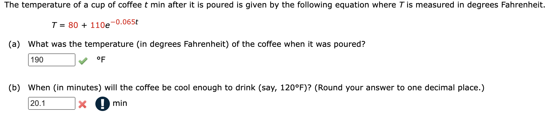 Solved The temperature of a cup of coffee tmin after it is | Chegg.com