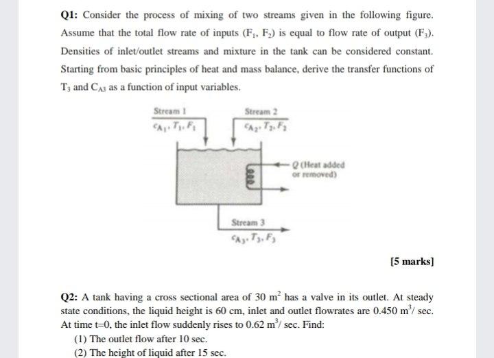 Solved Q1: Consider the process of mixing of two streams | Chegg.com