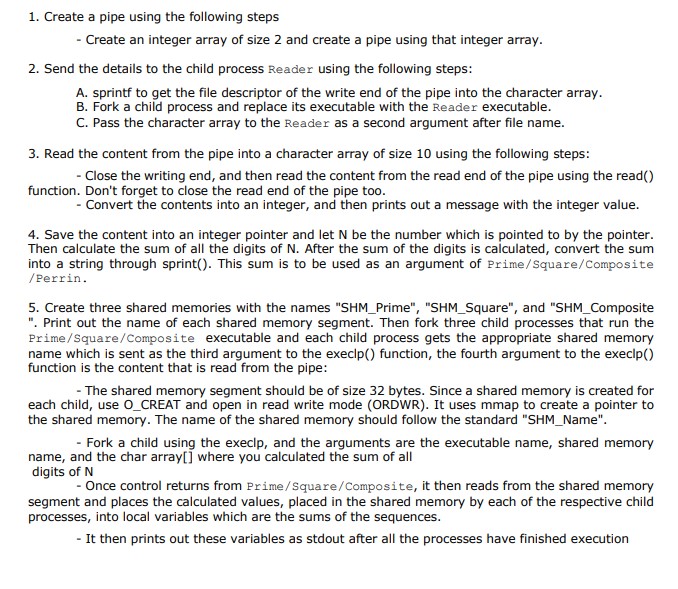 Solved Please help me understand how to use pipes and shared | Chegg.com