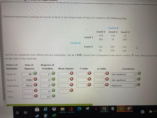 Solved A factorial experiment involving two levels of factor | Chegg.com