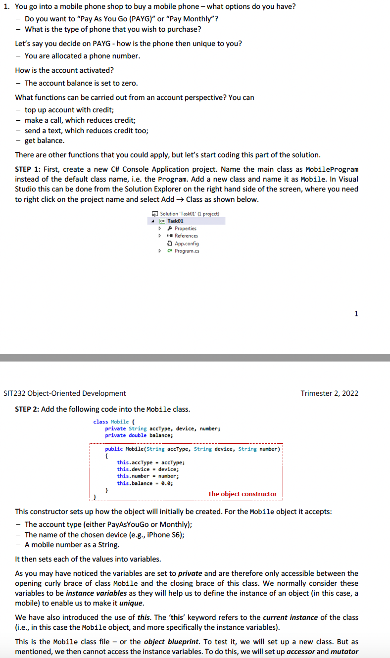 Solved 1. You go into a mobile phone shop to buy a mobile | Chegg.com