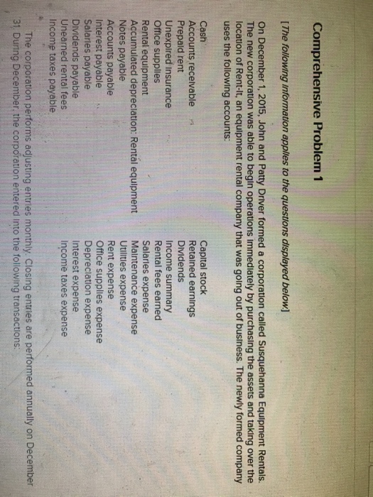 Solved Comprehensive Problem 1 I The following information | Chegg.com