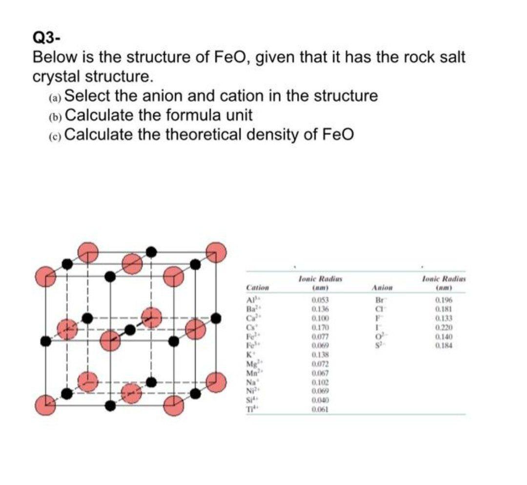 Solved Q3- Below is the structure of Feo, given that it has | Chegg.com