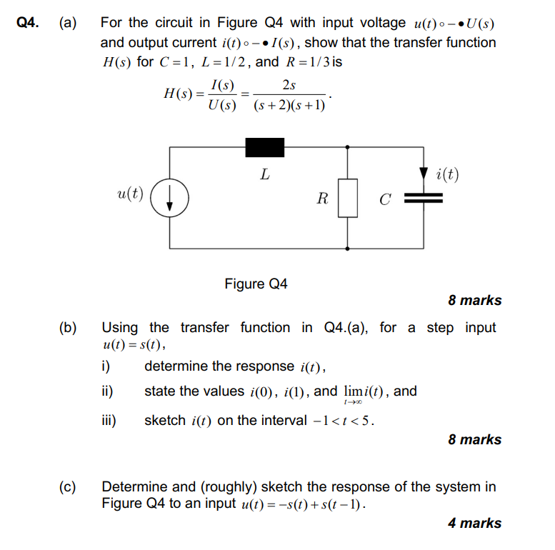 Solved a) For the circuit in Figure Q4 with input voltage | Chegg.com