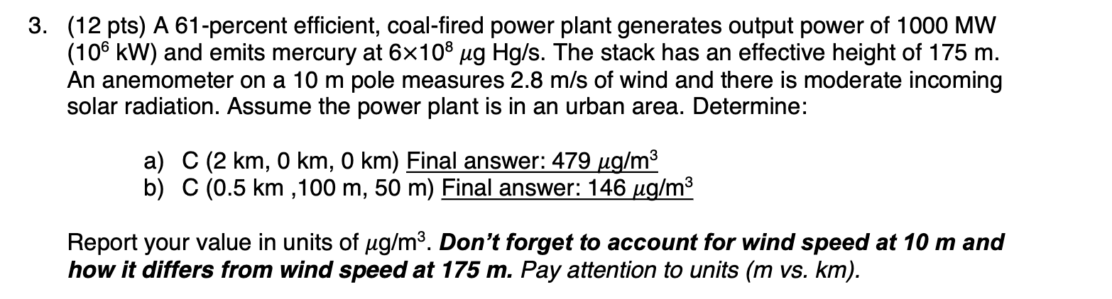 Solved (12 pts) A 61-percent efficient, coal-fired power | Chegg.com