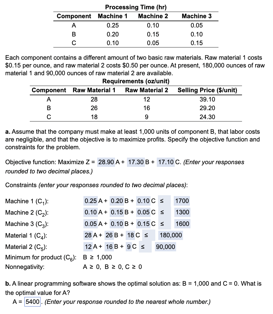 Solved Each component contains a different amount of two | Chegg.com