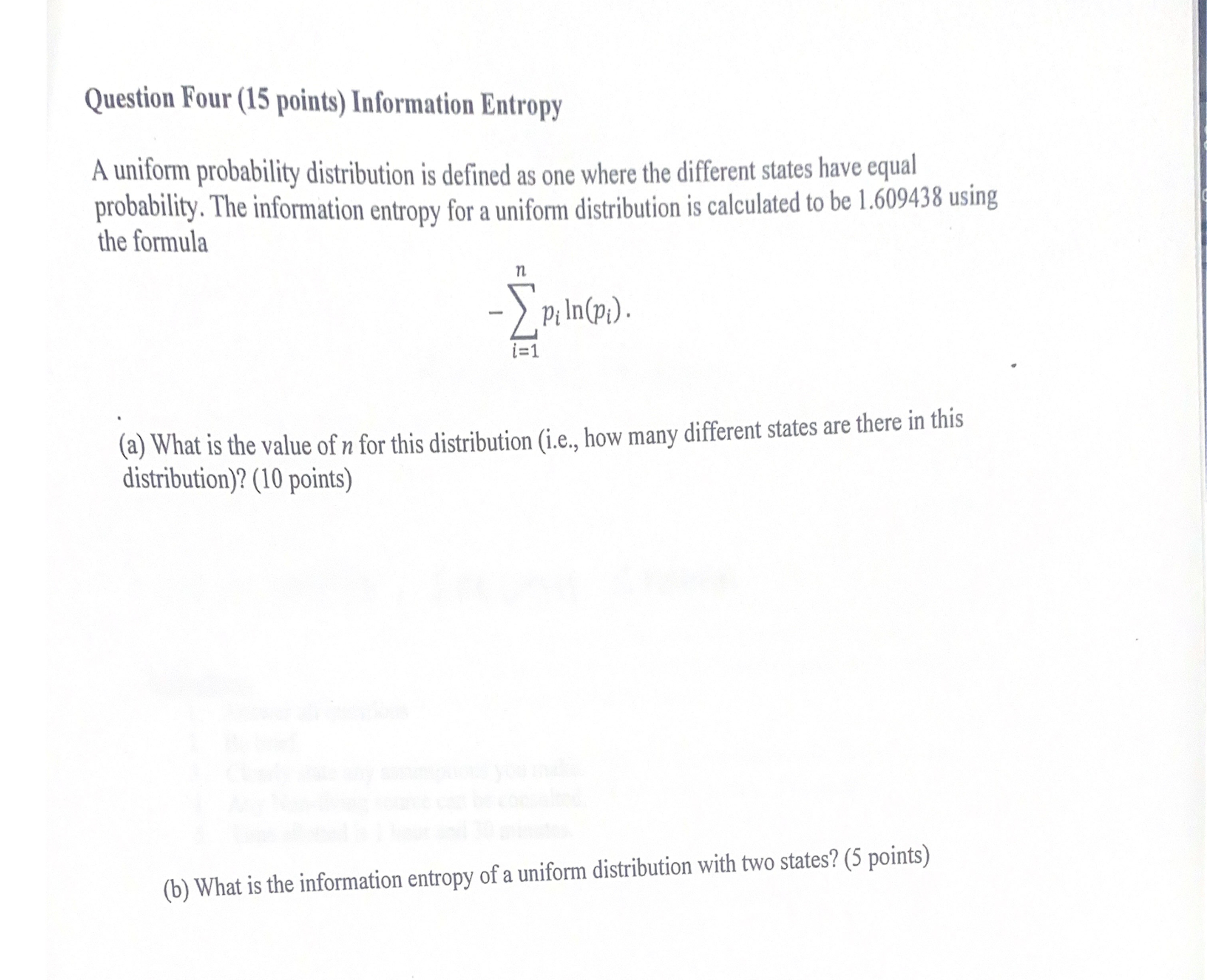 Solved Question Four (15 ﻿points) ﻿Information EntropyA | Chegg.com