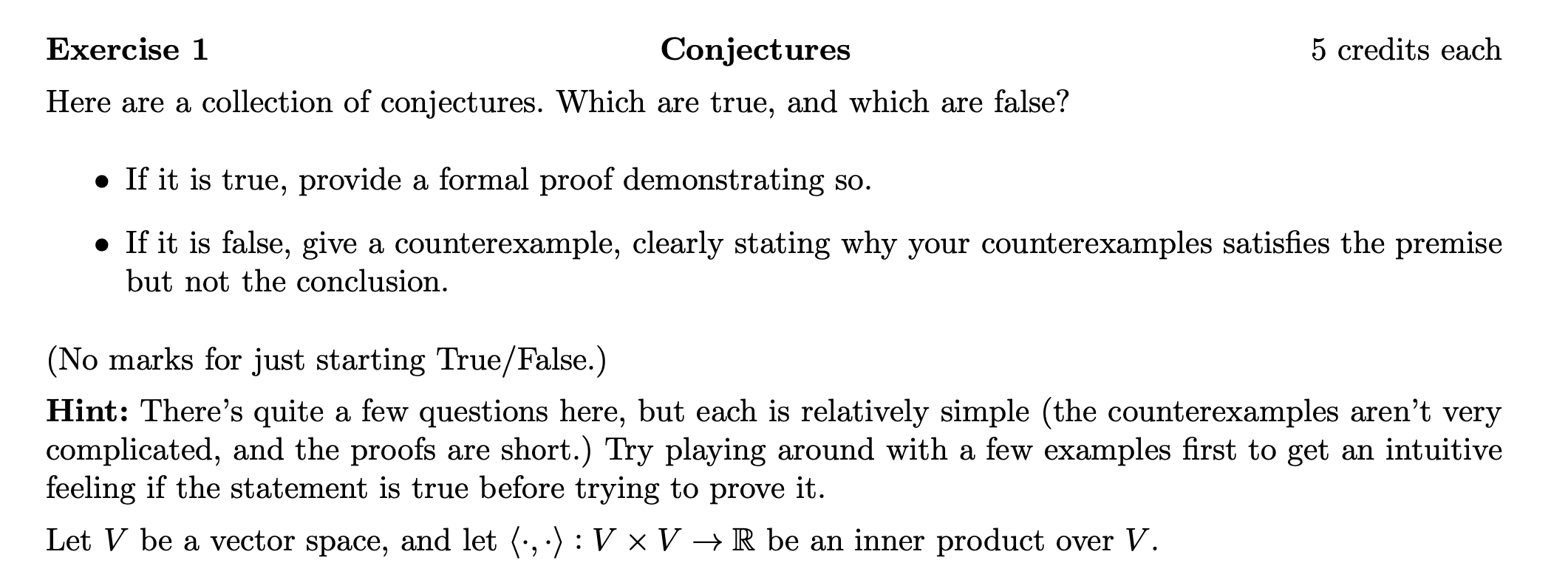 Solved Exercise 1 Conjectures 5 credits each Here are a | Chegg.com