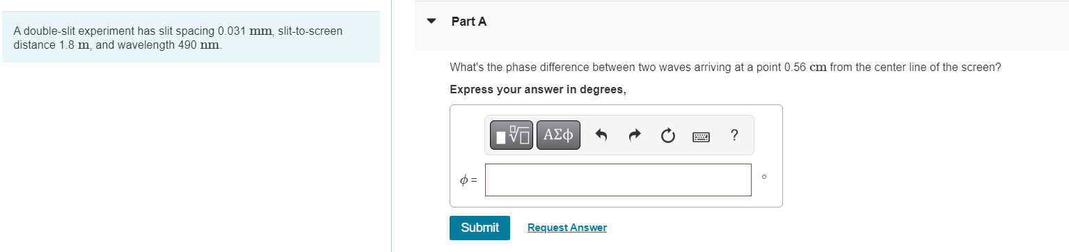 Solved A double-slit experiment has slit spacing 0.031 mm, | Chegg.com