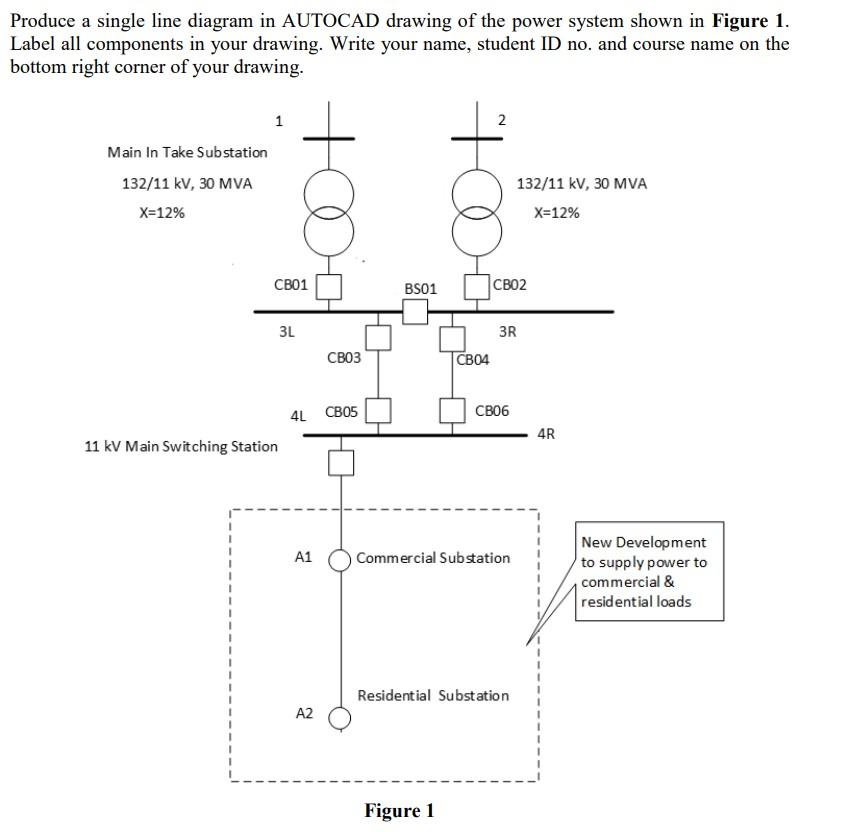 Solved Produce a single line diagram in AUTOCAD drawing of | Chegg.com