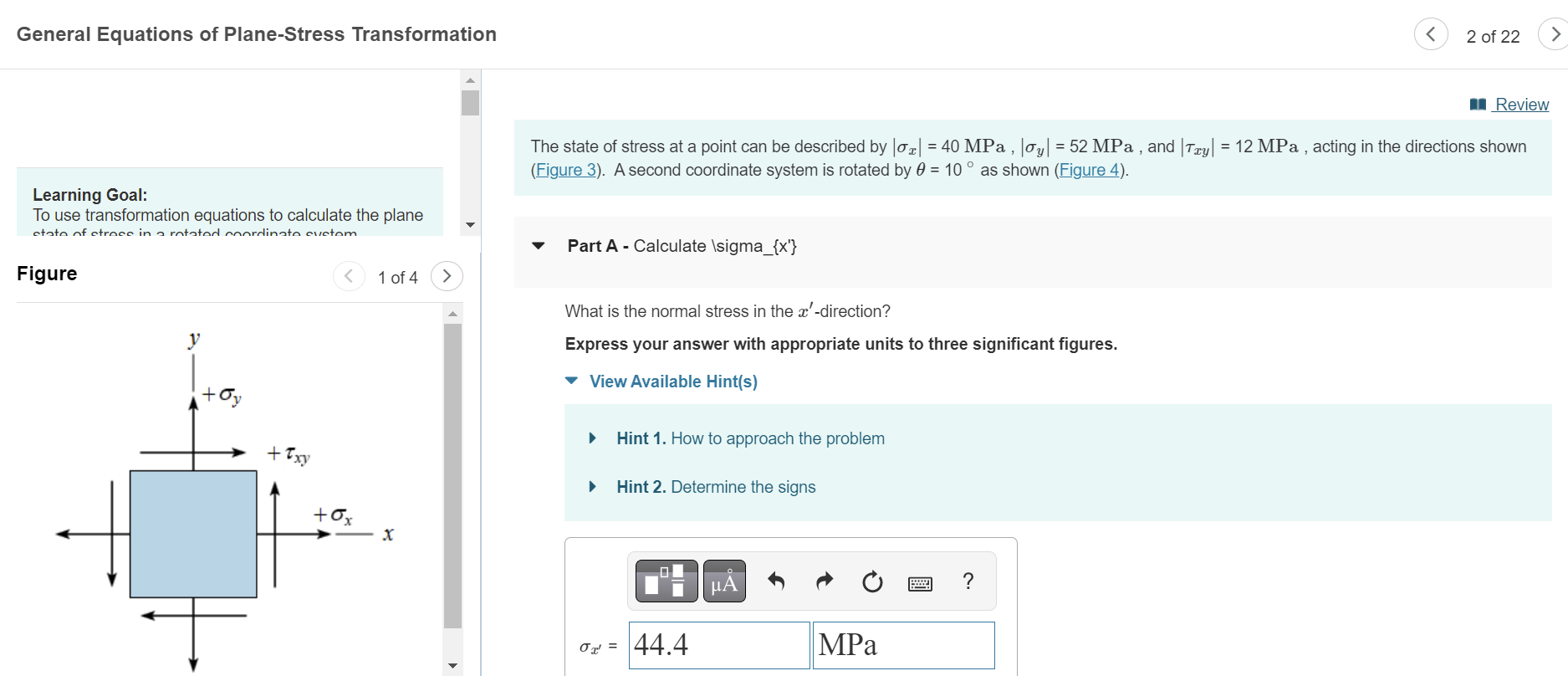 Solved General Equations of Plane-Stress Transformation | Chegg.com