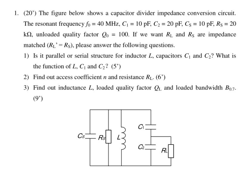 Solved 1. (20') The figure below shows a capacitor divider | Chegg.com