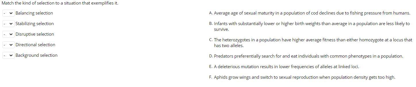 Solved Match the kind of selection to a situation that | Chegg.com