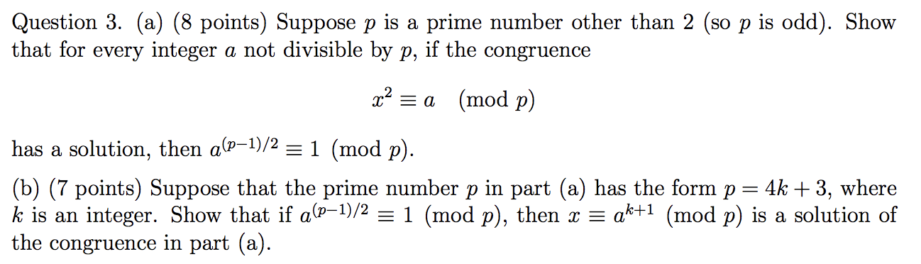 Solved Question 3. (a) (8 points) Suppose p is a prime | Chegg.com