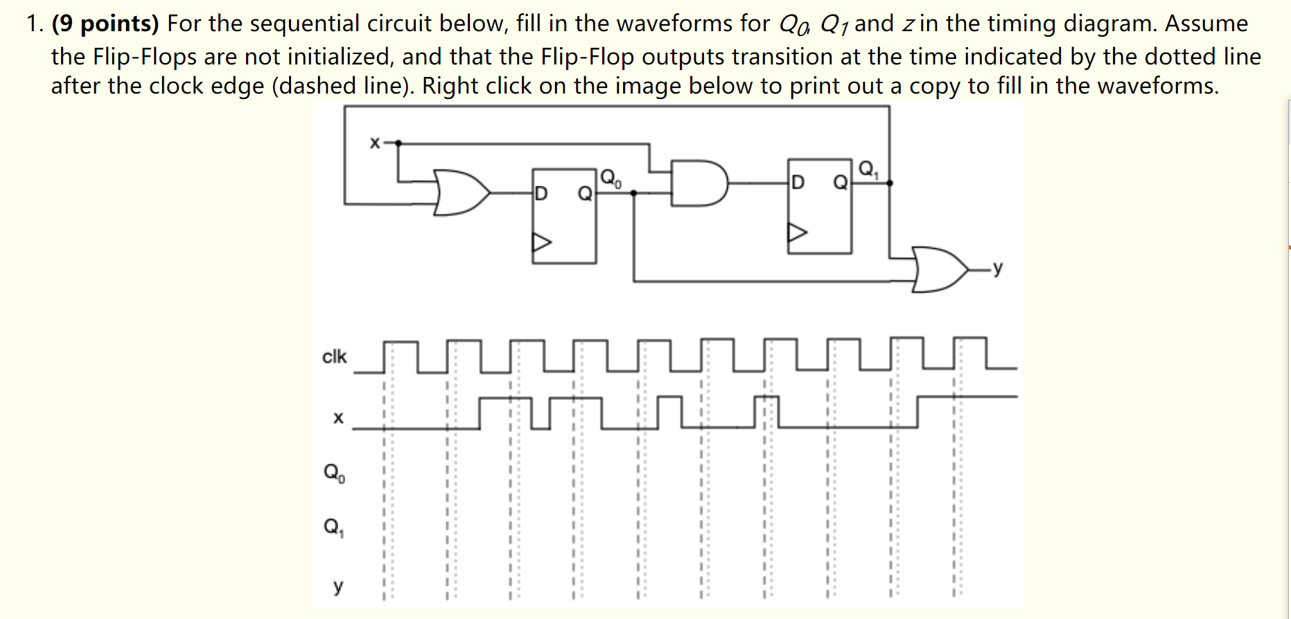 Solved 1. (9 points) For the sequential circuit below, fill | Chegg.com