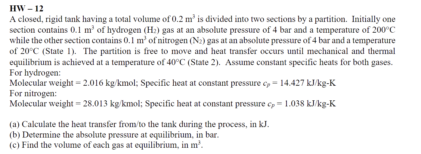 Solved HW - 12A closed, rigid tank having a total volume of | Chegg.com