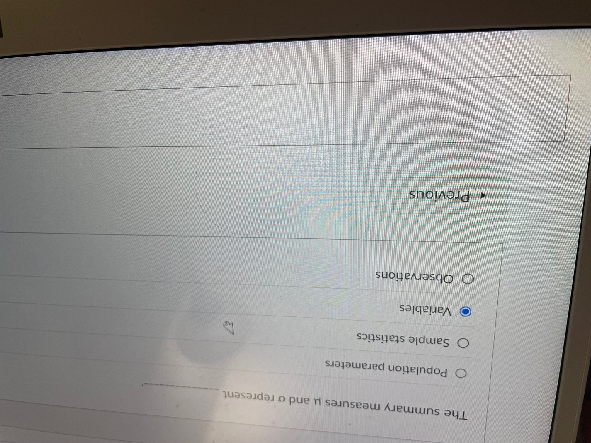 Solved The summary measures μ and σ represent Population | Chegg.com