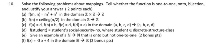 Solved 10. Solve the following problems about mappings. Tell | Chegg.com