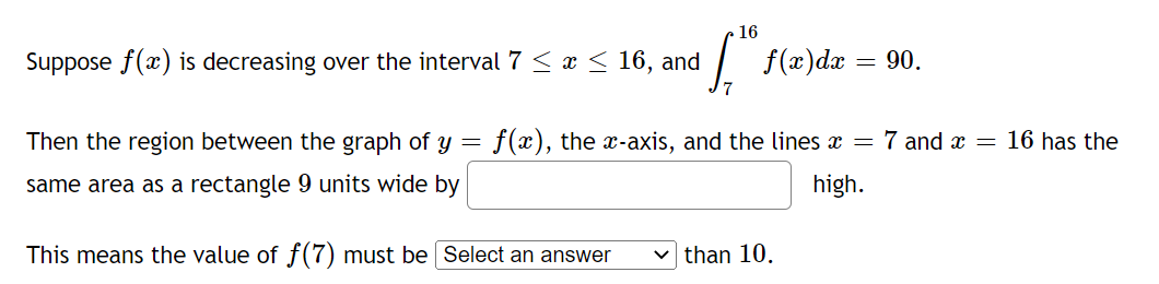 Solved 16 Suppose f(a) is decreasing over the interval 7