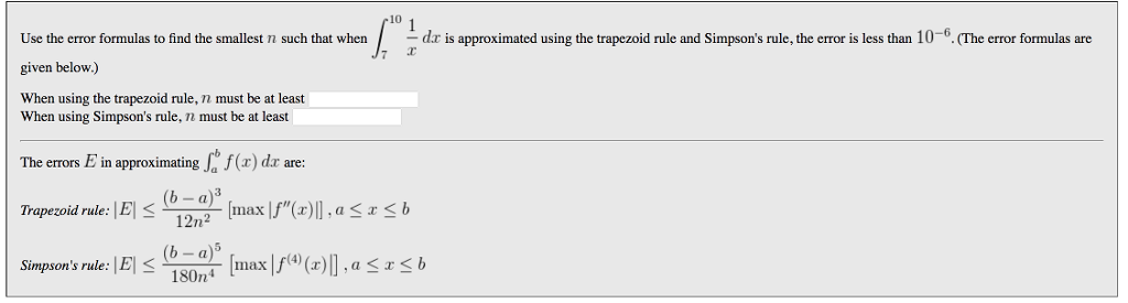 Solved Use the error formulas to find the smallest n such | Chegg.com
