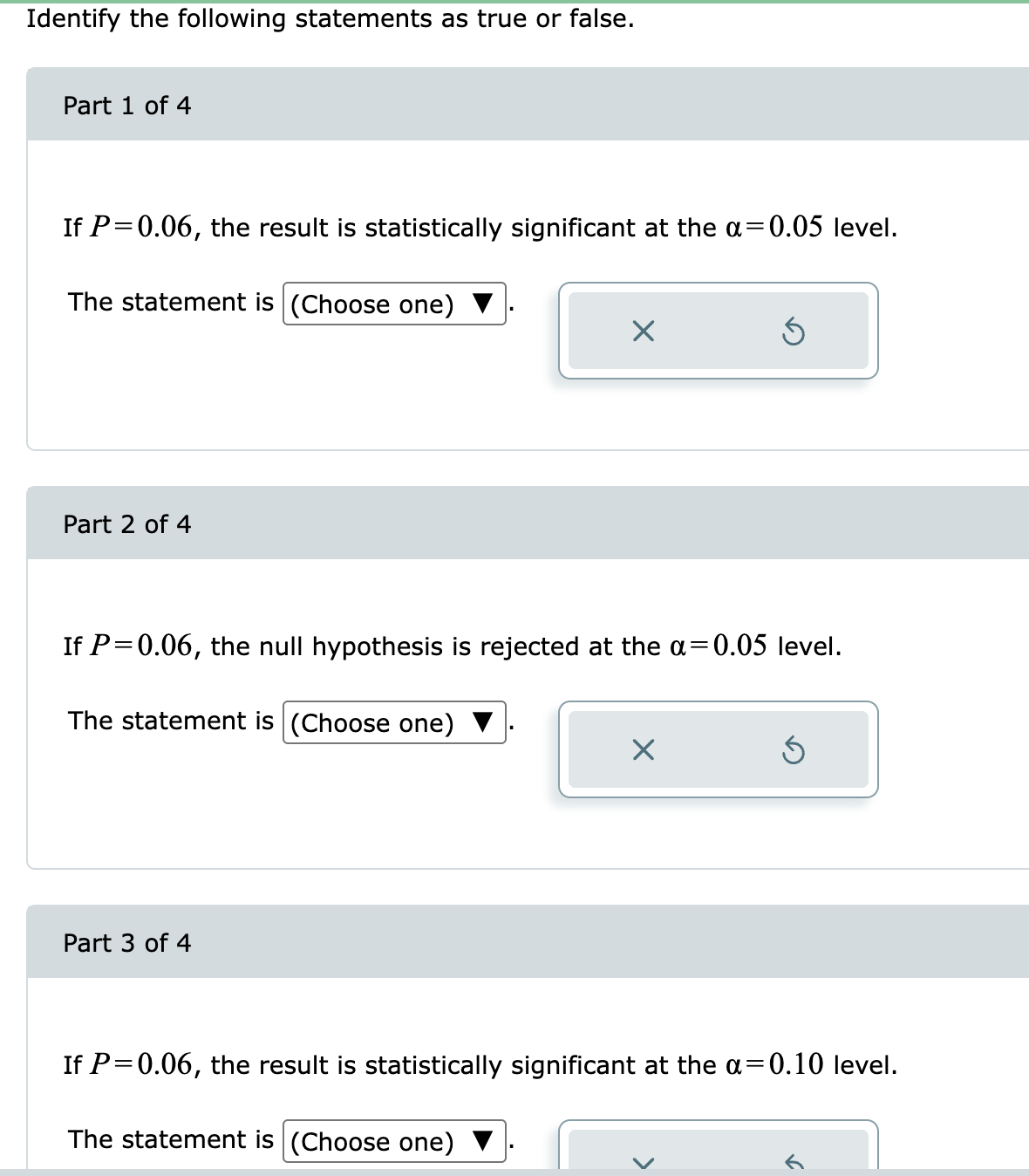 If P=0.06, the null hypothesis is rejected at the | Chegg.com