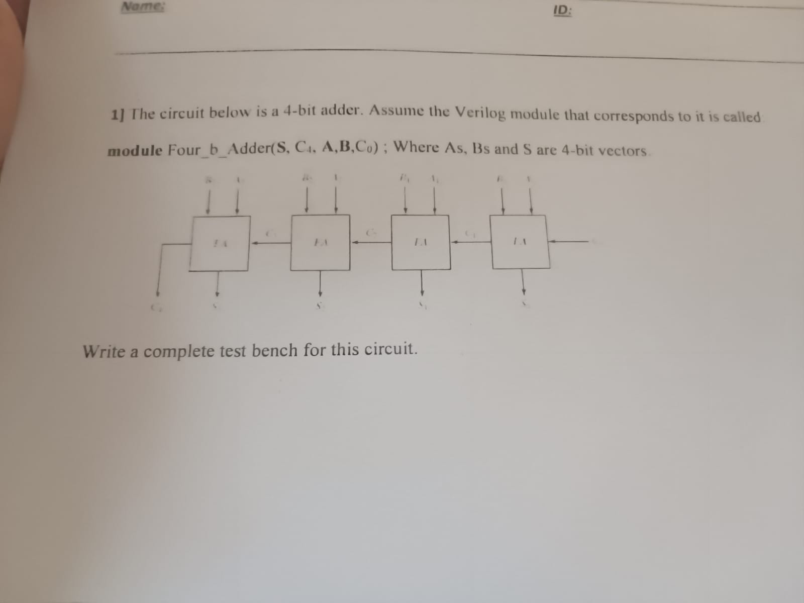 Solved 1] The circuit below is a 4-bit adder. Assume the | Chegg.com