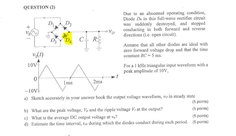 QUESTION (2) Due to an abnormal operating condition, | Chegg.com