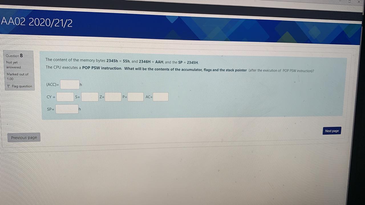 Solved AA02 2020/21/2 Question 8 Not yet answered The | Chegg.com